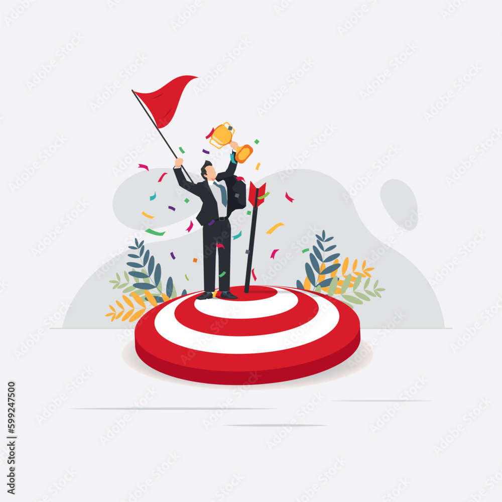 Vector businessman success achieving target and get award trophy design ...