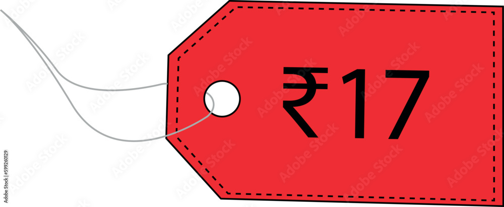 Seventeen rupees. 17 rupees. Indian rupees. Label price tag design ...