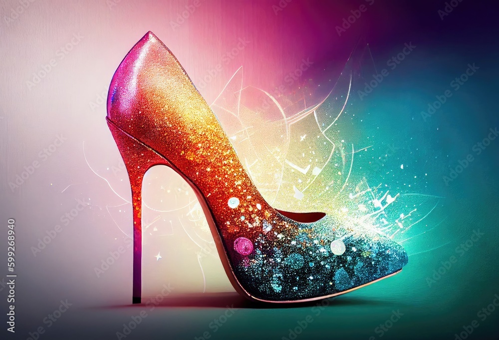 Left Side Rainbow Woman Sparkling Stiletto Shoe Backdrop With Copy ...