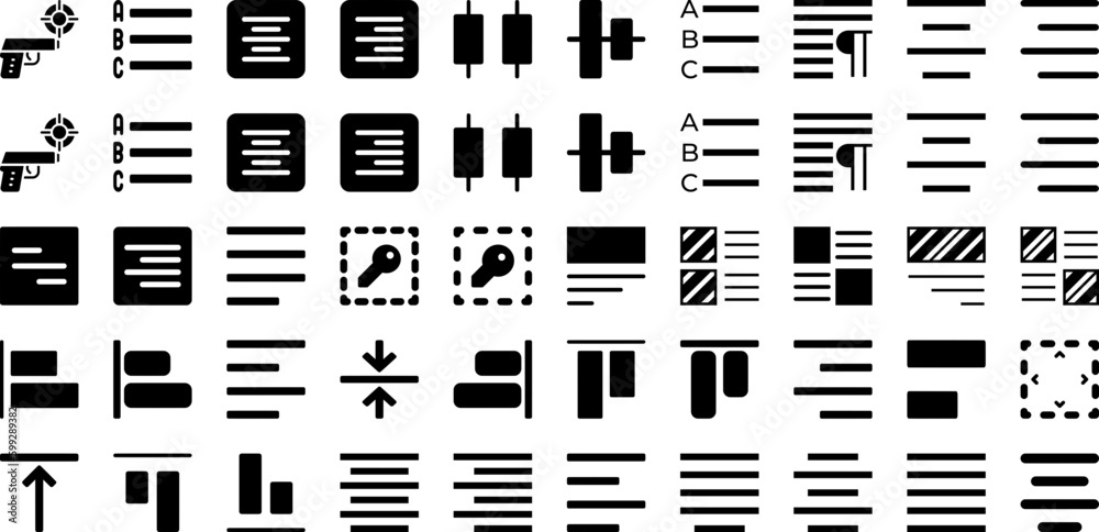 Align Icon Set Isolated Silhouette Solid Icons With Vector, Line, Icon ...