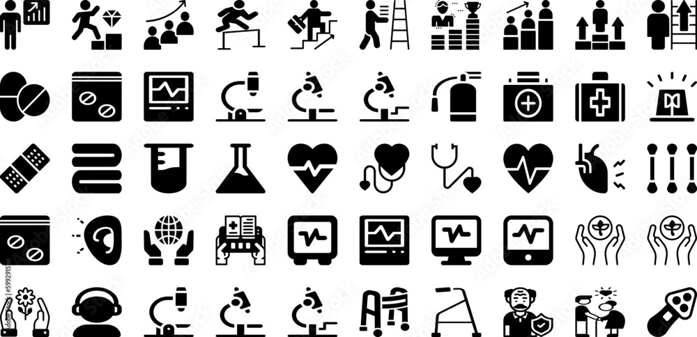 Care Icon Set Isolated Silhouette Solid Icons With Outline, Line ...
