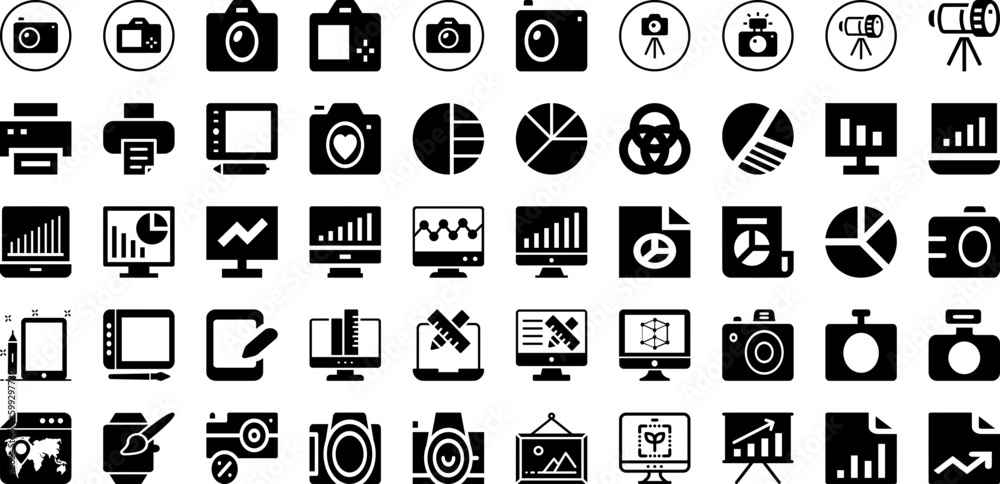 Graph Icon Set Isolated Silhouette Solid Icons With Graph, Icon, Vector ...