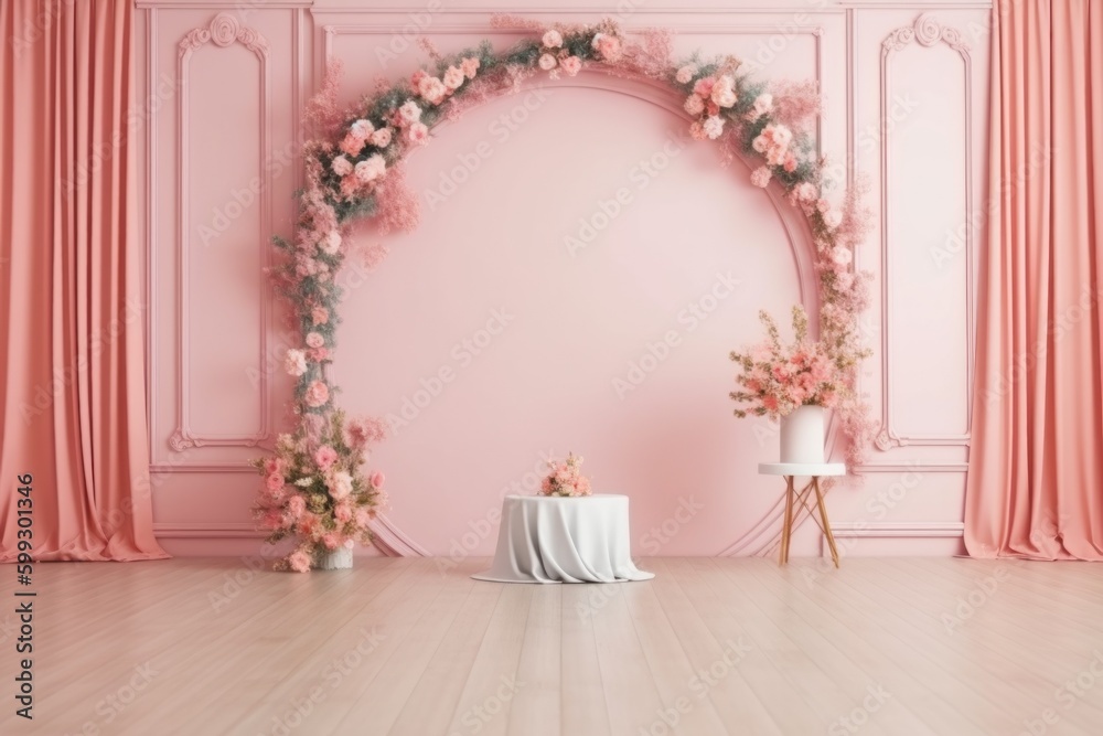 wedding backdrop aesthetic flower decoration pastel color indoor ...