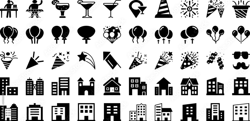 Part Icon Set Isolated Silhouette Solid Icons With Symbol, Outline ...