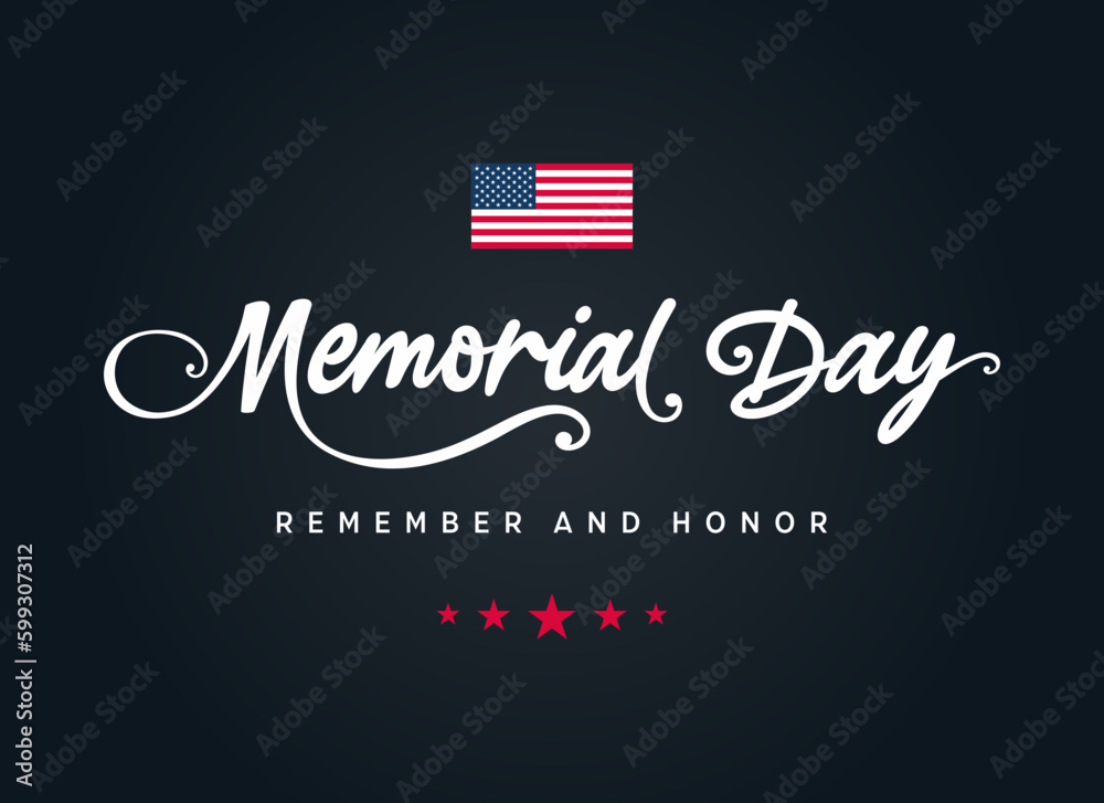Memorial Day, remember and honor text with American flag, clipart ...