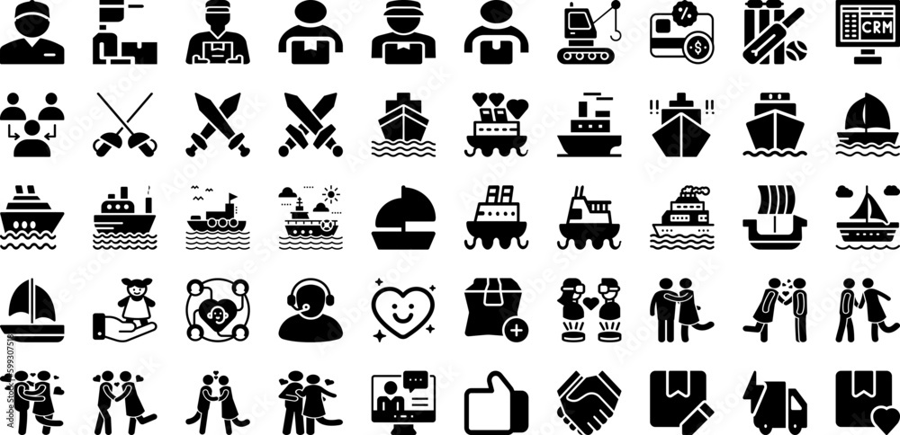 Ship Icon Set Isolated Silhouette Solid Icons With Icon, Shipping, Ship ...