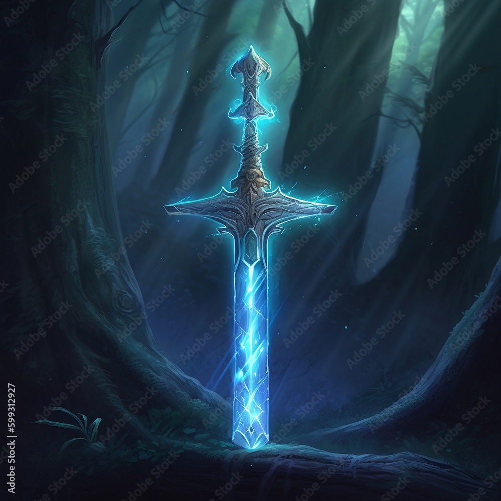 Ilustración de Stock Fantasy illustration of a magic sword. Concept art ...