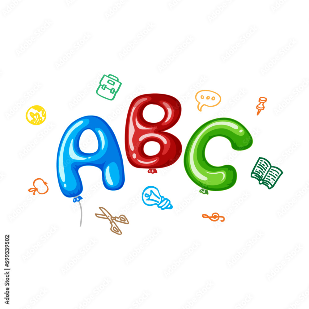 3D rounded font for kids, cute baby style, colorful embossed alphabet ...