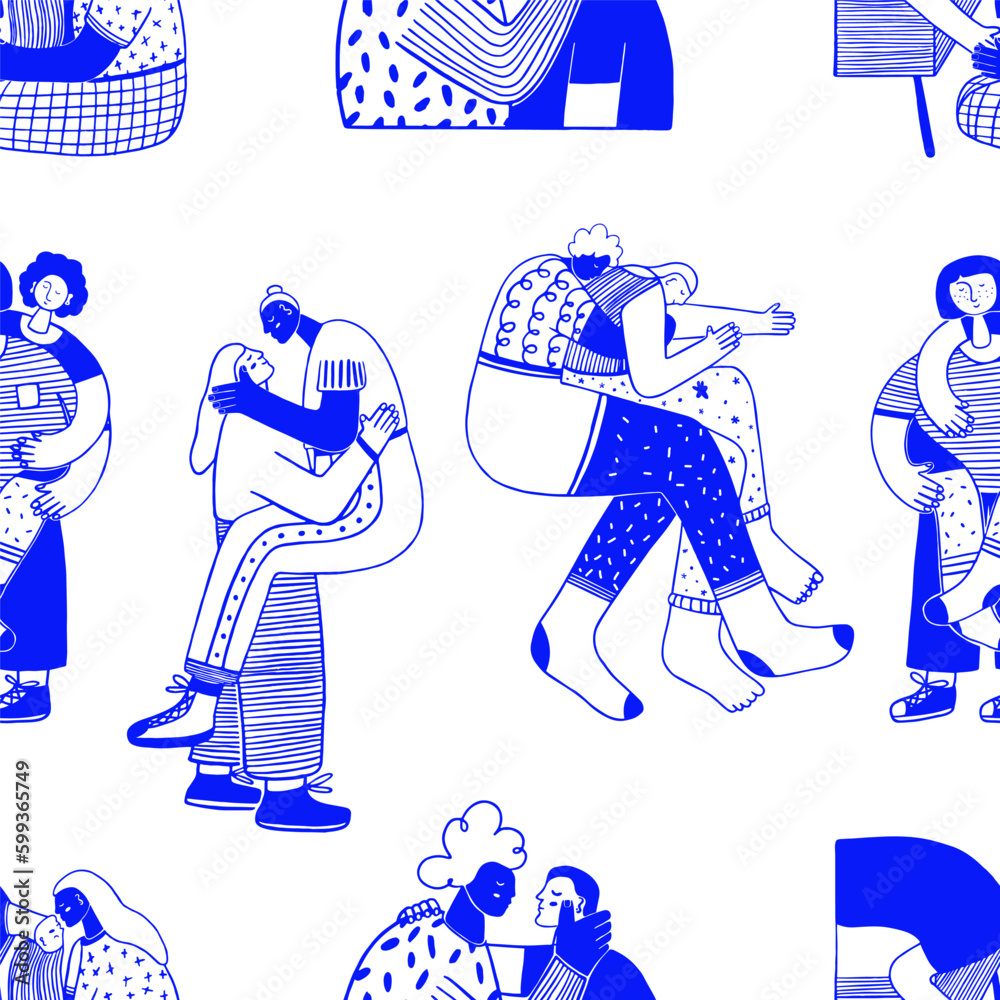 Seamless pattern of people showing affection to each other. Queer, gay ...