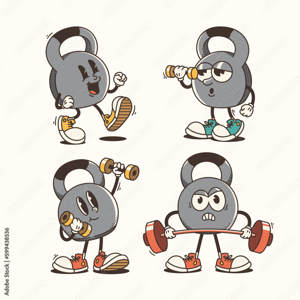 Set of Traditional Cartoon kettlebell mascot Illustration with Varied Poses and Expressions ...