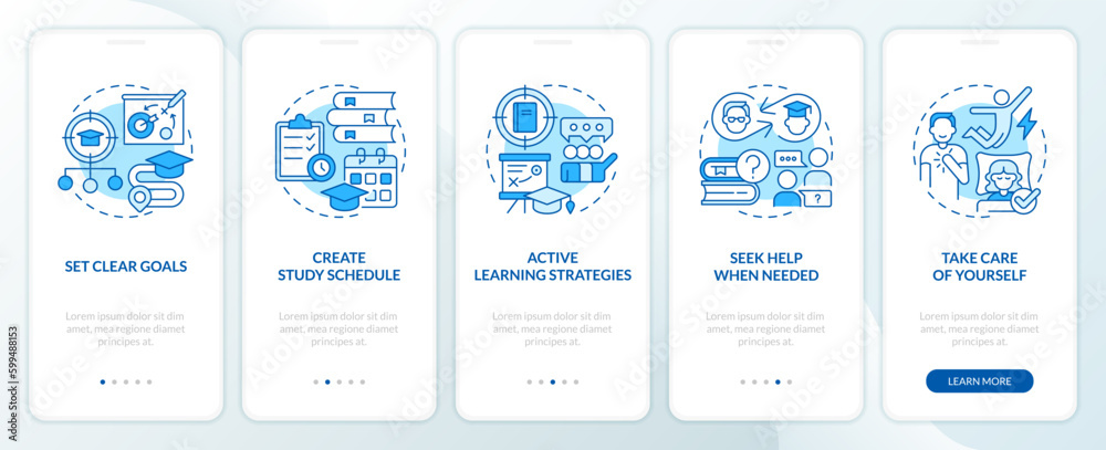 Improve academic achievement blue onboarding mobile app screen ...