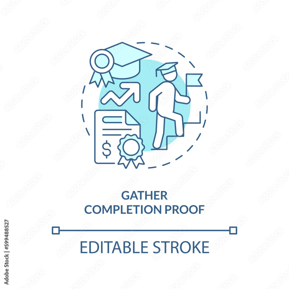 Gather completion proof turquoise concept icon. Evidence document ...