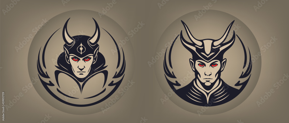 Vector set of portraits of horned fearsome princes of darkness ...