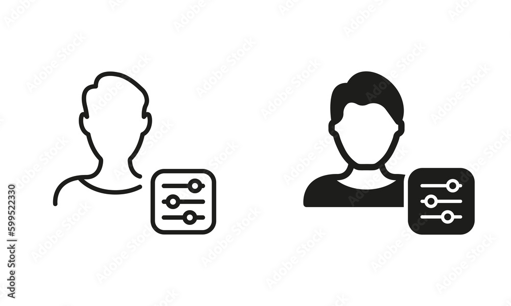 Account Settings Line and Silhouette Icon Set. Profile User Settings ...