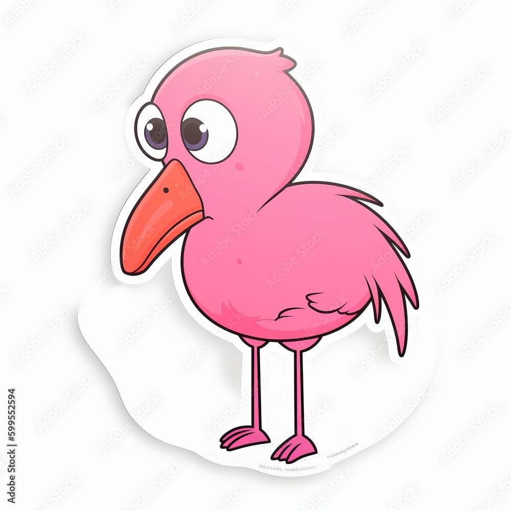 Illustration Stock A cute chibi Flamingo sticker with a white ...