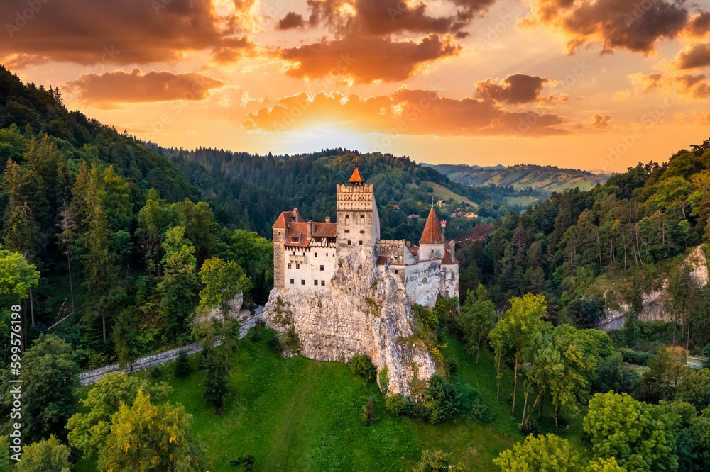 Bran Castle at sunset. The famous Dracula's castle in Transylvania ...