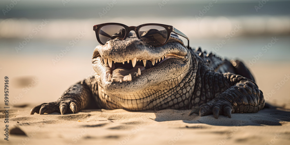 happy alligator wearing sunglasses on the beach created with Generative ...