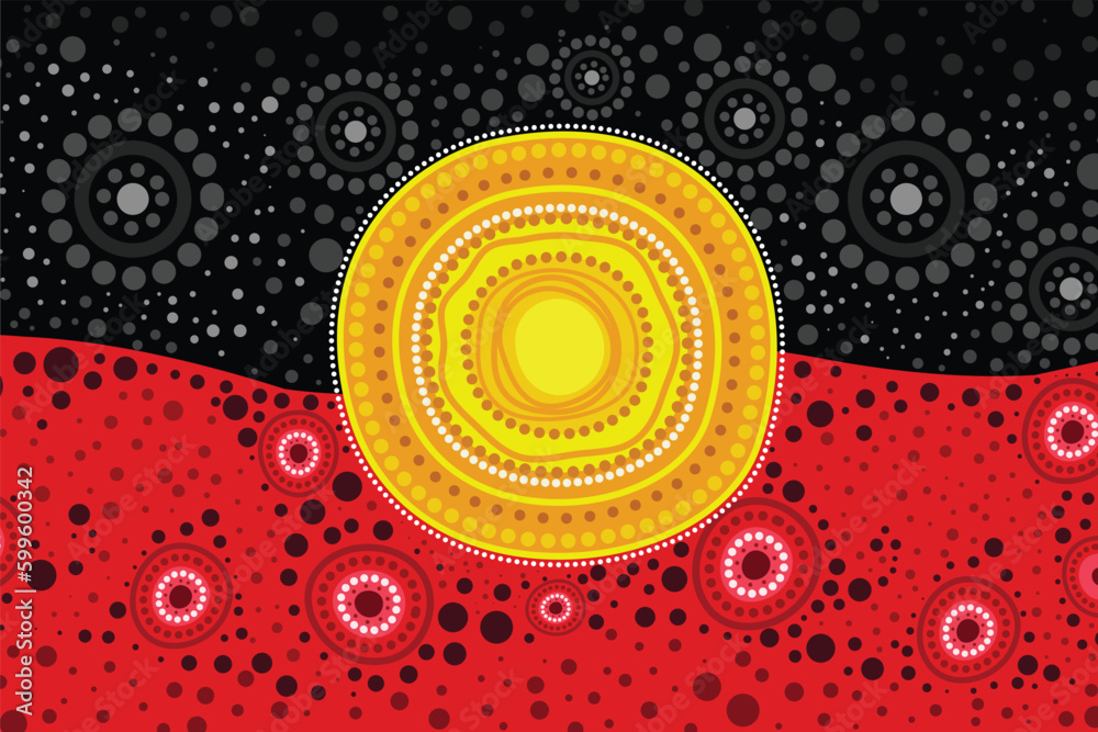 Dot painting in aboriginal style using the colors of the aboriginal ...