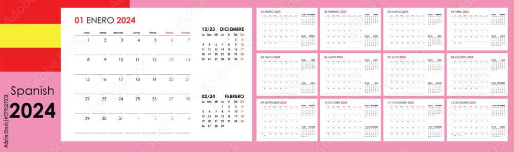 Planner calendar for 2024. Wall organizer, yearly template. One page ...