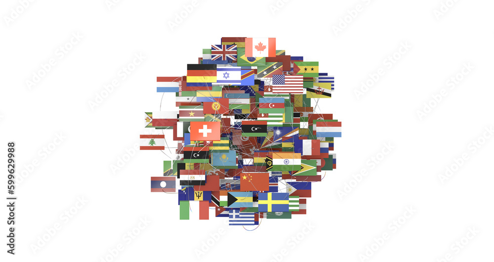 Connection lines Around map with all country flags, Futuristic ...
