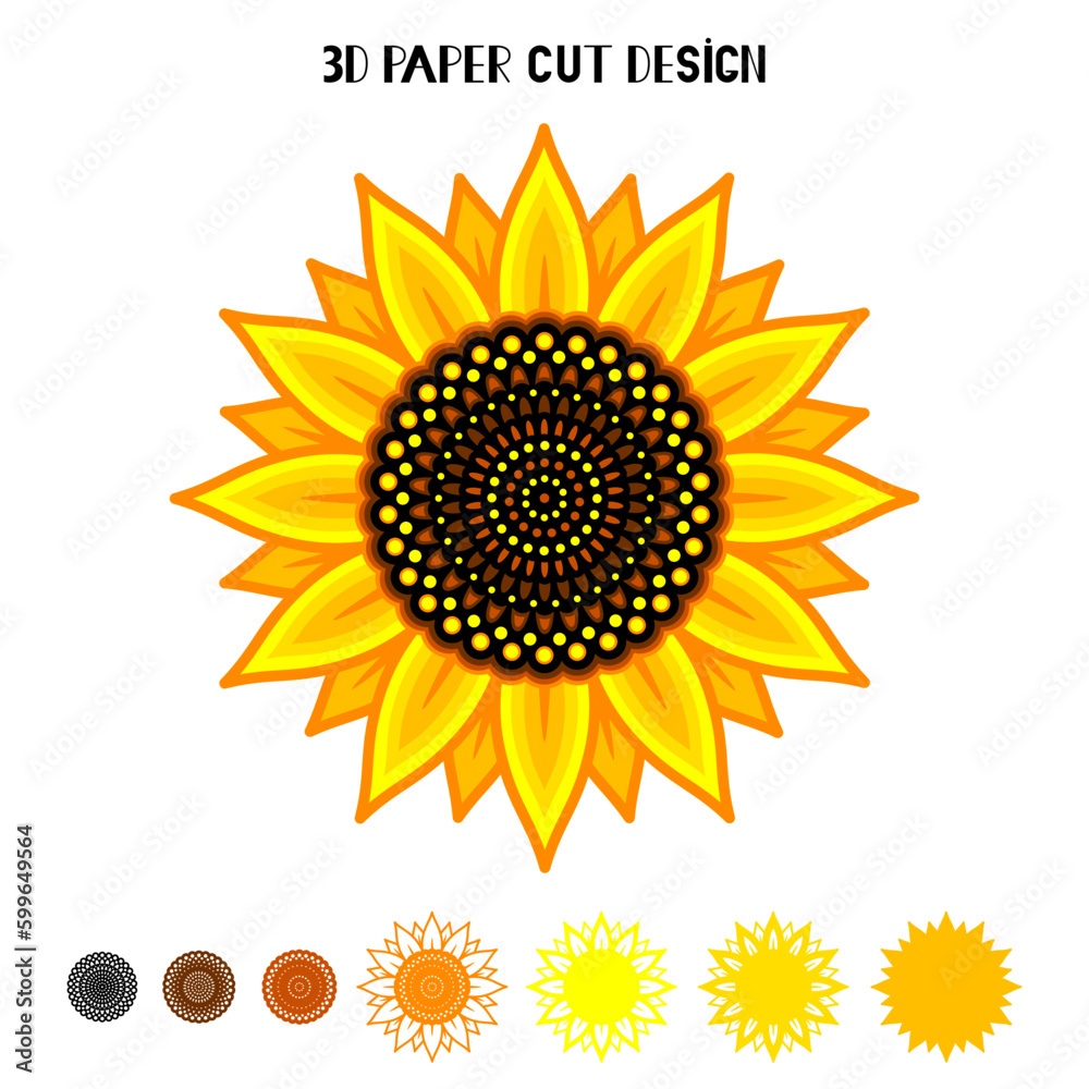 3D Sunflower mandala. Vector paper or laser cut template. Flower ...