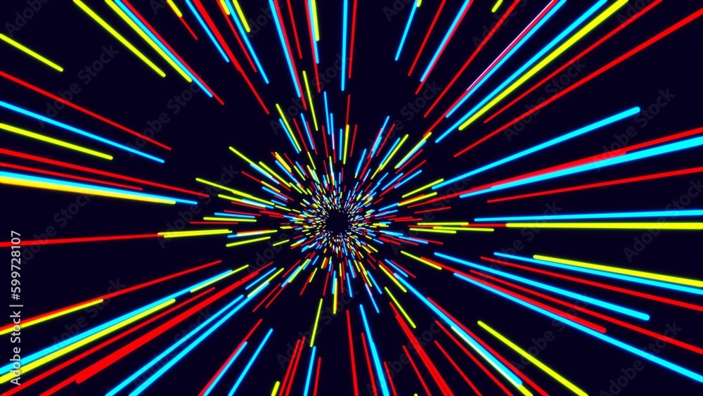 Glowing Lines UHD, 3d Rendering. Flying in space with luminous neon ...