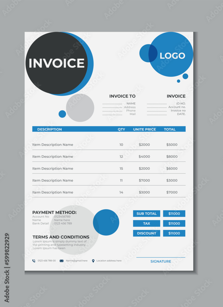 Invoice template design, billing cash voucher, money receipt cash memo ...