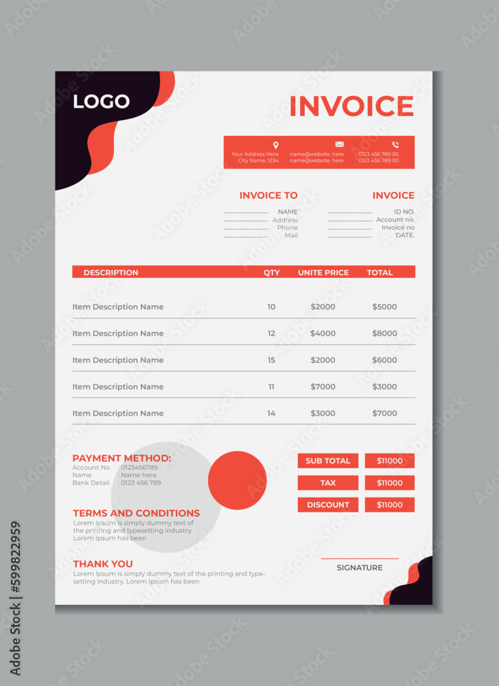 Invoice template design, billing cash voucher, money receipt cash memo ...