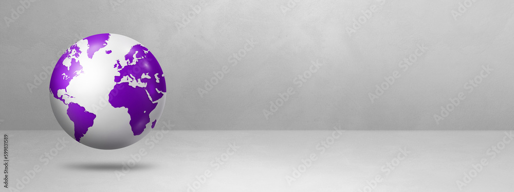 World globe, purple earth map, isolated on white. Banner background ...