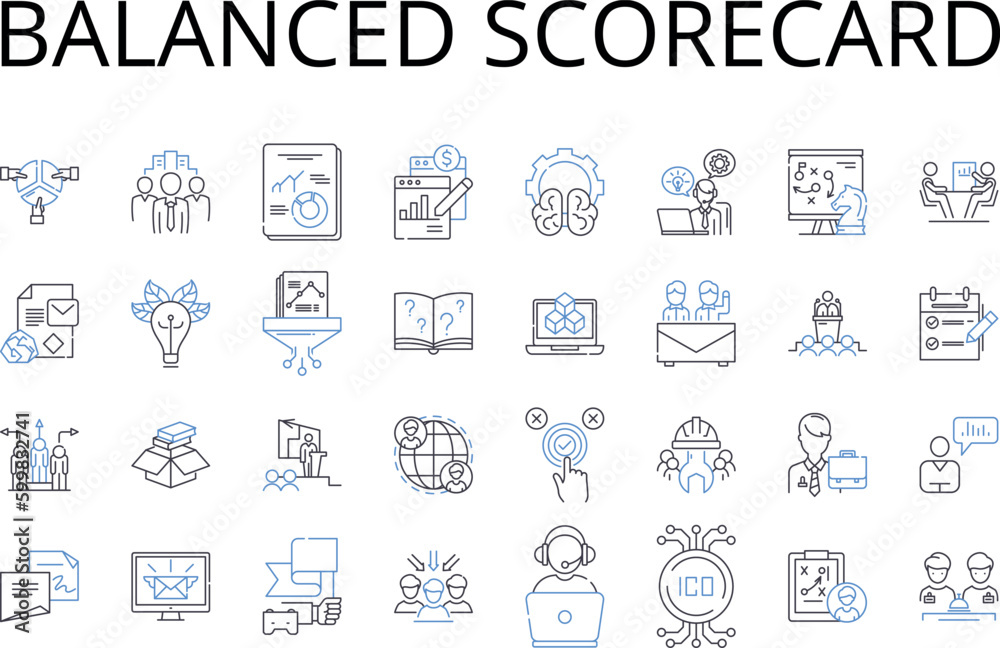 Balanced scorecard line icons collection. Risk assessment, Decision ...