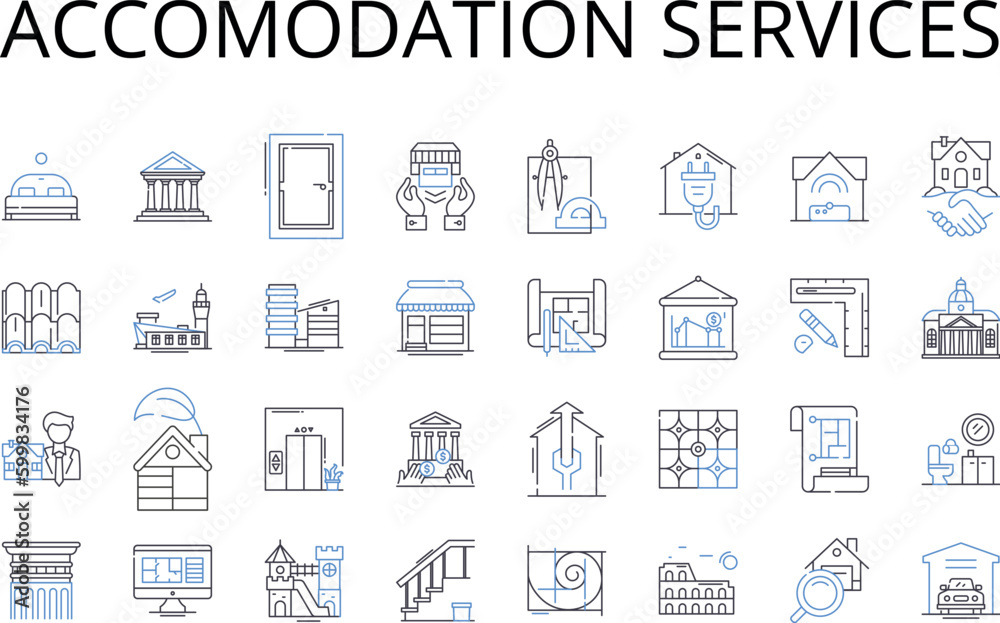 Accomodation services line icons collection. Lodging facilities ...