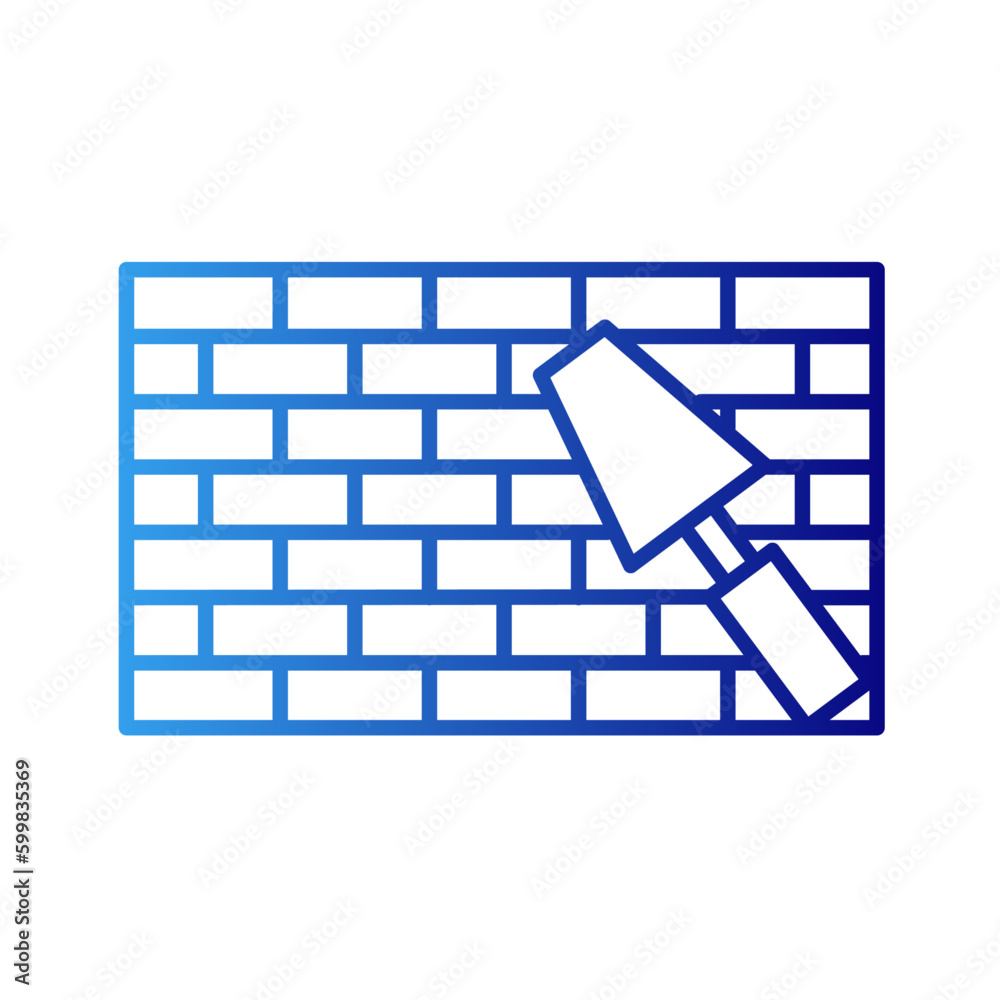 Brick wall construction icon with blue gradient outline style. symbol ...