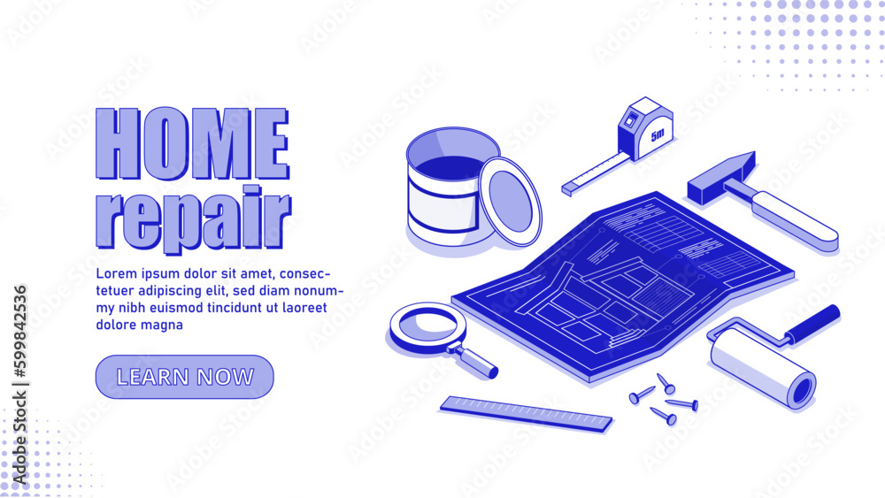 Home repair concept. Drawing with tools for construction and renovation ...