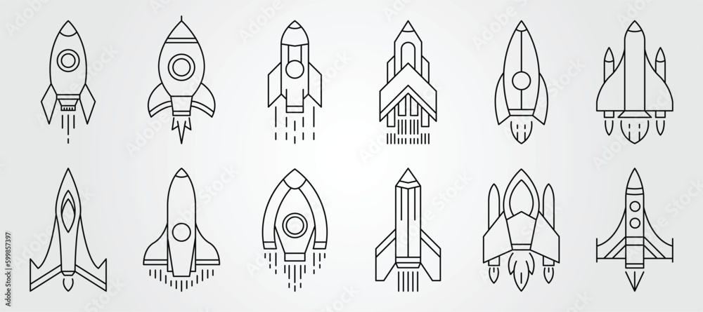 vector set of rocket line art icon logo symbol illustration design ...