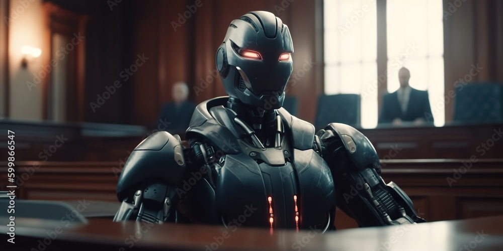 AI judge, futuristic robot replacing human in court, automatic justice ...