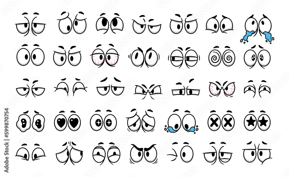 Vektor Cartoon eyes. Comic faces people eye and eyebrow expression ...