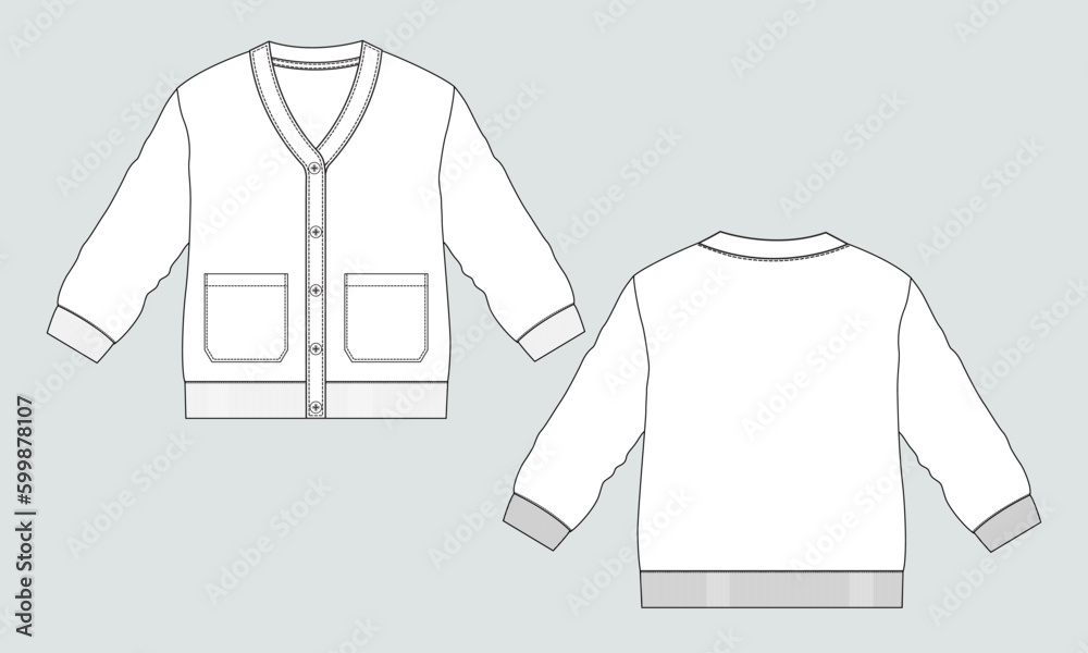 Cardigan Technical drawing fashion flat sketch vector illustration ...