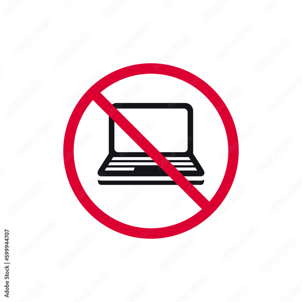 No laptop prohibited sign, no computer forbidden modern round sticker ...