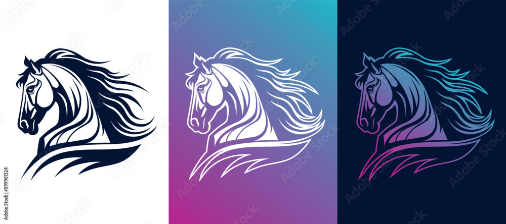 Vector silhouette of a horse head logo template design line art ...
