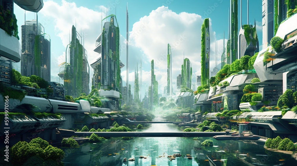 Futuristic sustainable green city, concept of city of the future based ...