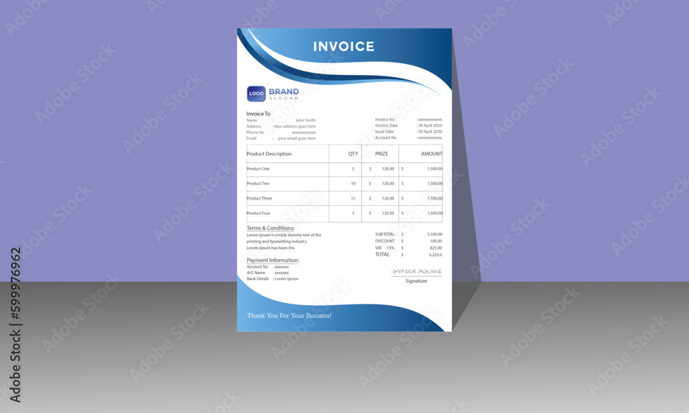 Professional and modern invoice template with two colors and Printable ...