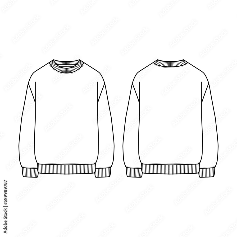 Blank White Crewneck Design Vector Transparent Template, Front and Back ...