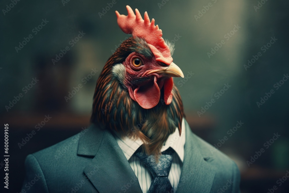 Anthropomorphic rooster dressed in a suit like a businessman. Business ...
