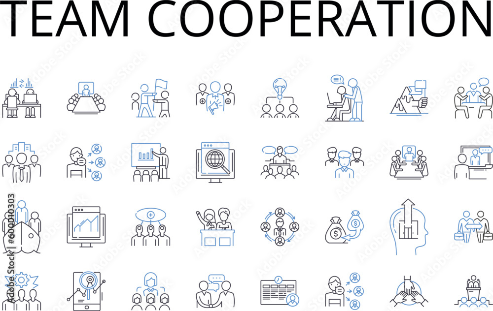 Team cooperation line icons collection. Joint effort, Unity work ...