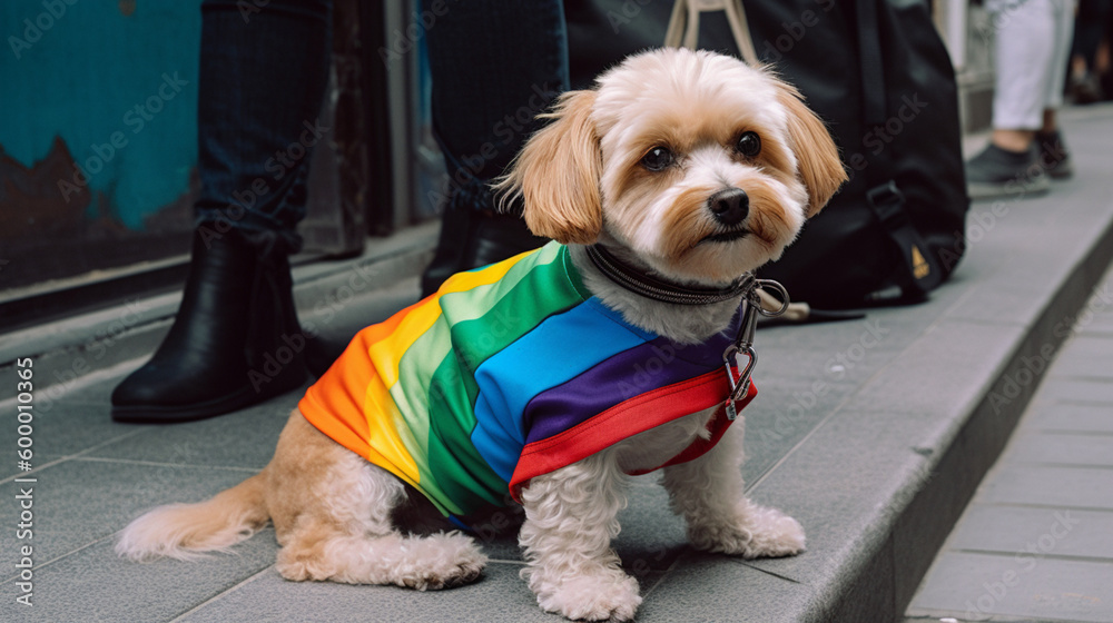 Dogs celebrating LGBTI Pride Day. Dogs in the street in LGTBI ...