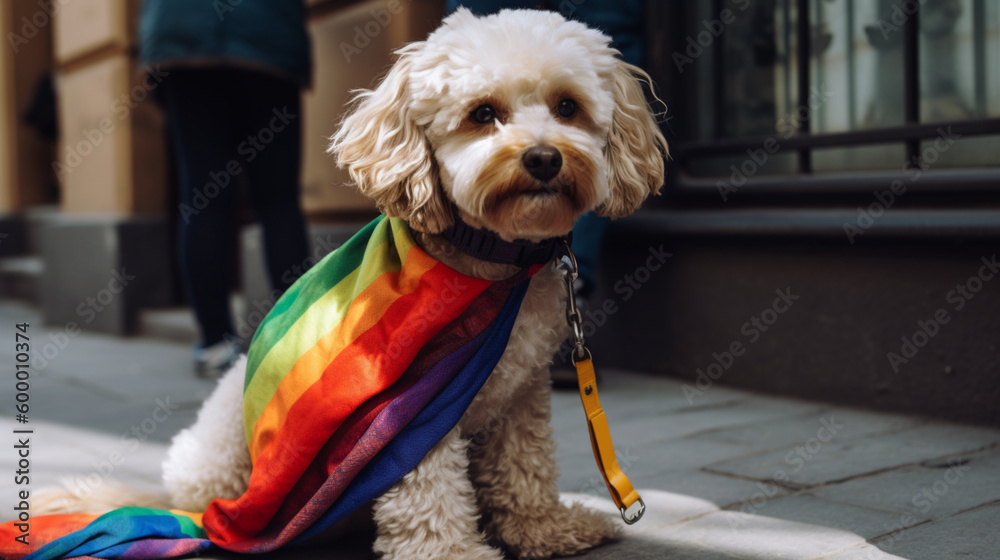 Dogs celebrating LGBTI Pride Day. Dogs in the street in LGTBI ...