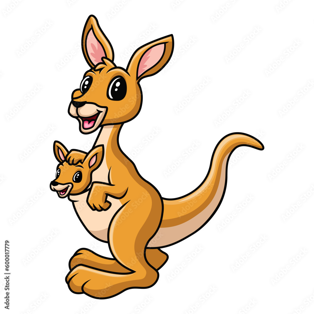 Cute Mother kangaroo with her baby Stock Vector | Adobe Stock