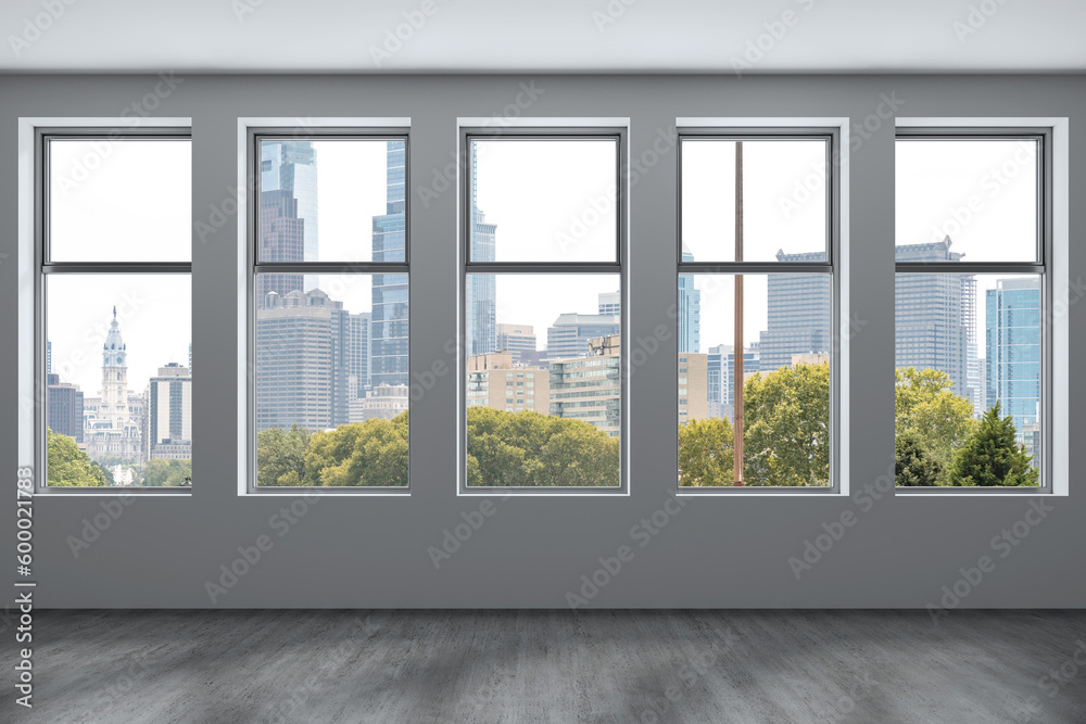 Photo Stock Empty room Interior Skyscrapers View Cityscape. Downtown ...