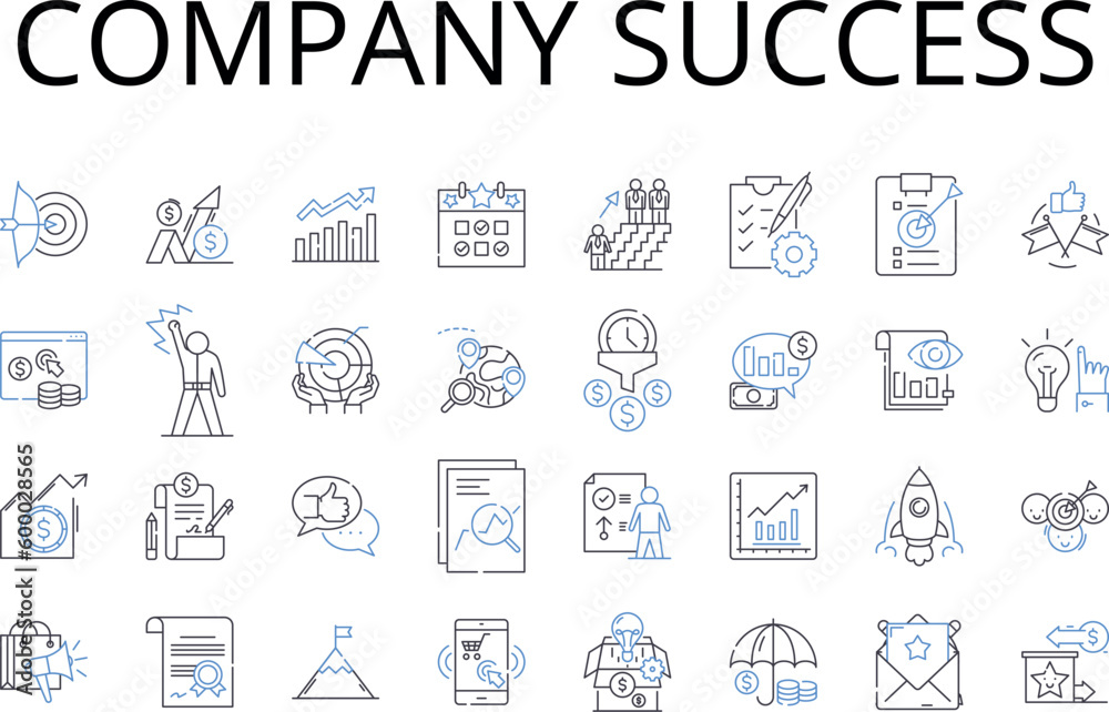 Company success line icons collection. Corporate achievements, Business ...