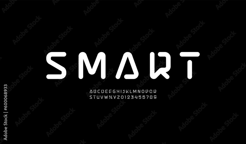 Tech font, digital alphabet, trendy Latin letters from A to Z and Arab ...